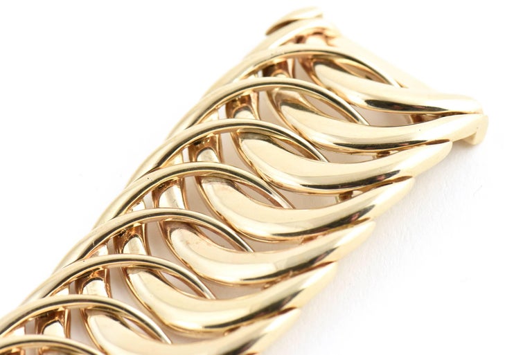 Midcentury Wide Pave Diamond and Gold Circle Chain Link Design Bracelet ...