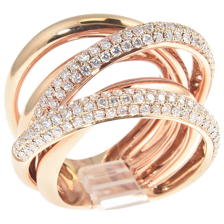 Three-Dimension Pave Diamond Rose Gold Overlapping Band Ring For Sale ...