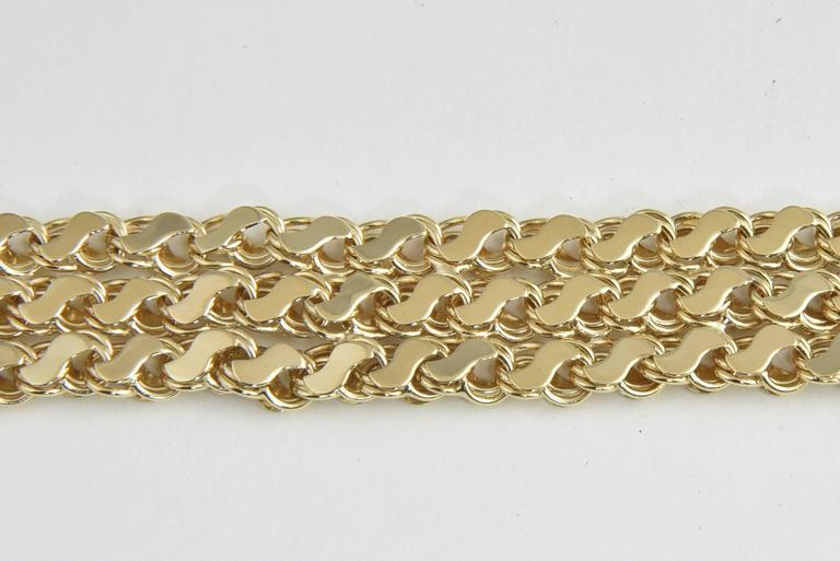 Mid Century Wide Triple Row Interwoven Gold S Link Chain Necklace at ...