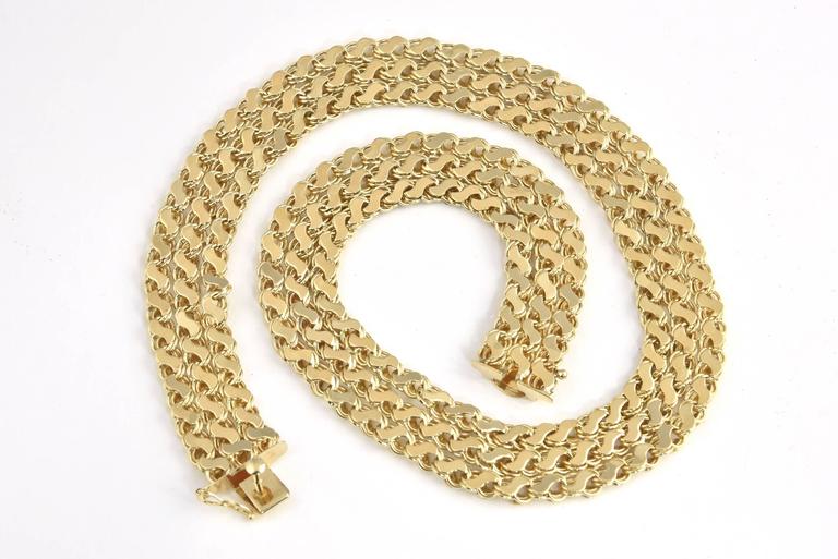 Mid Century Wide Triple Row Interwoven Gold S Link Chain Necklace at ...