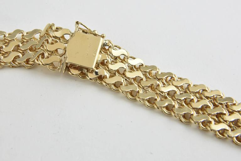 Mid Century Wide Triple Row Interwoven Gold S Link Chain Necklace at ...