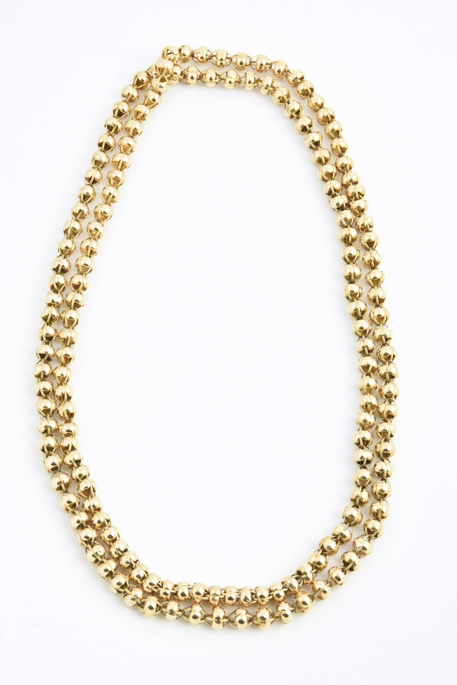 Antique Long Georgian Handmade Open Bead Yellow Gold Chain Necklace at ...