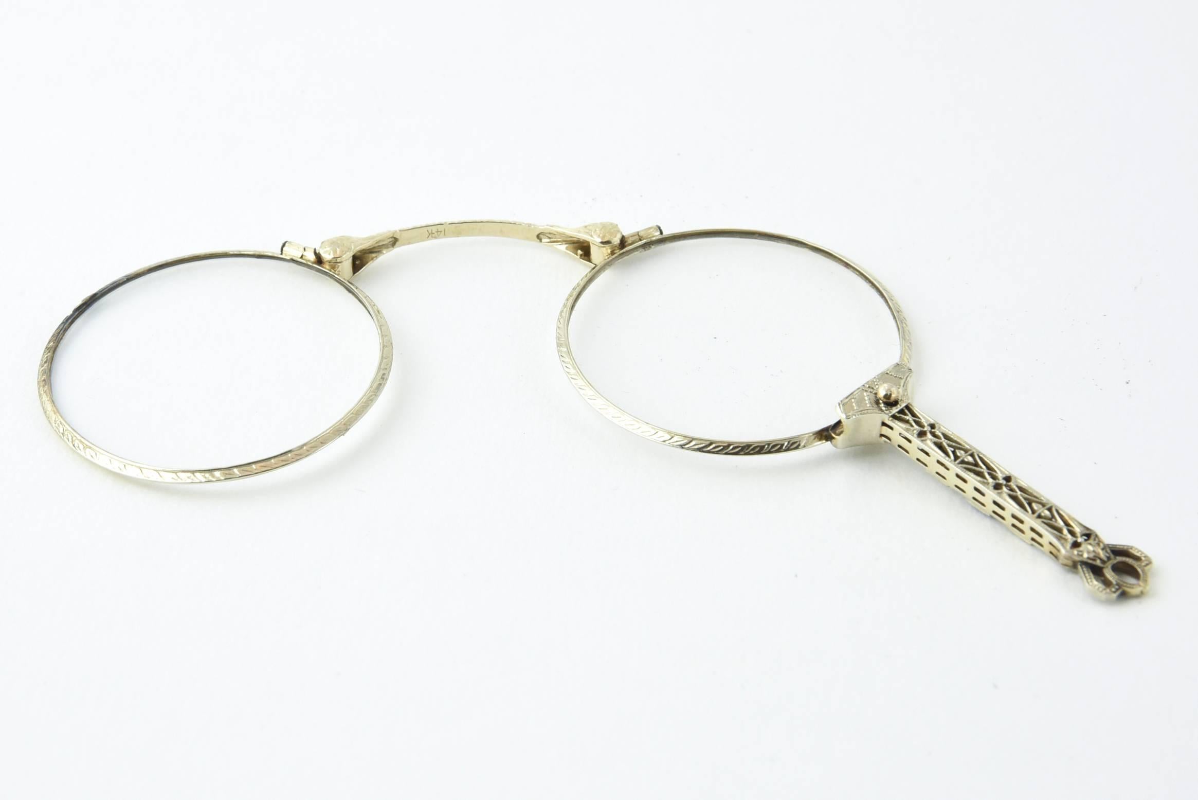 Edwardian Sapphire Diamond Filigree Platinum Lorgnette For Sale at 1stDibs