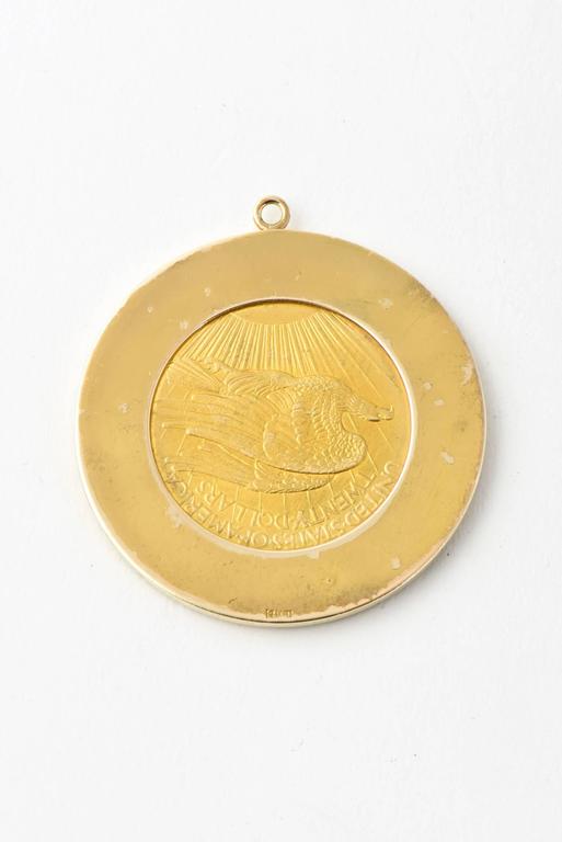 1908 Liberty $20 Gold Coin with 1960s Bark Gold Frame at 1stDibs
