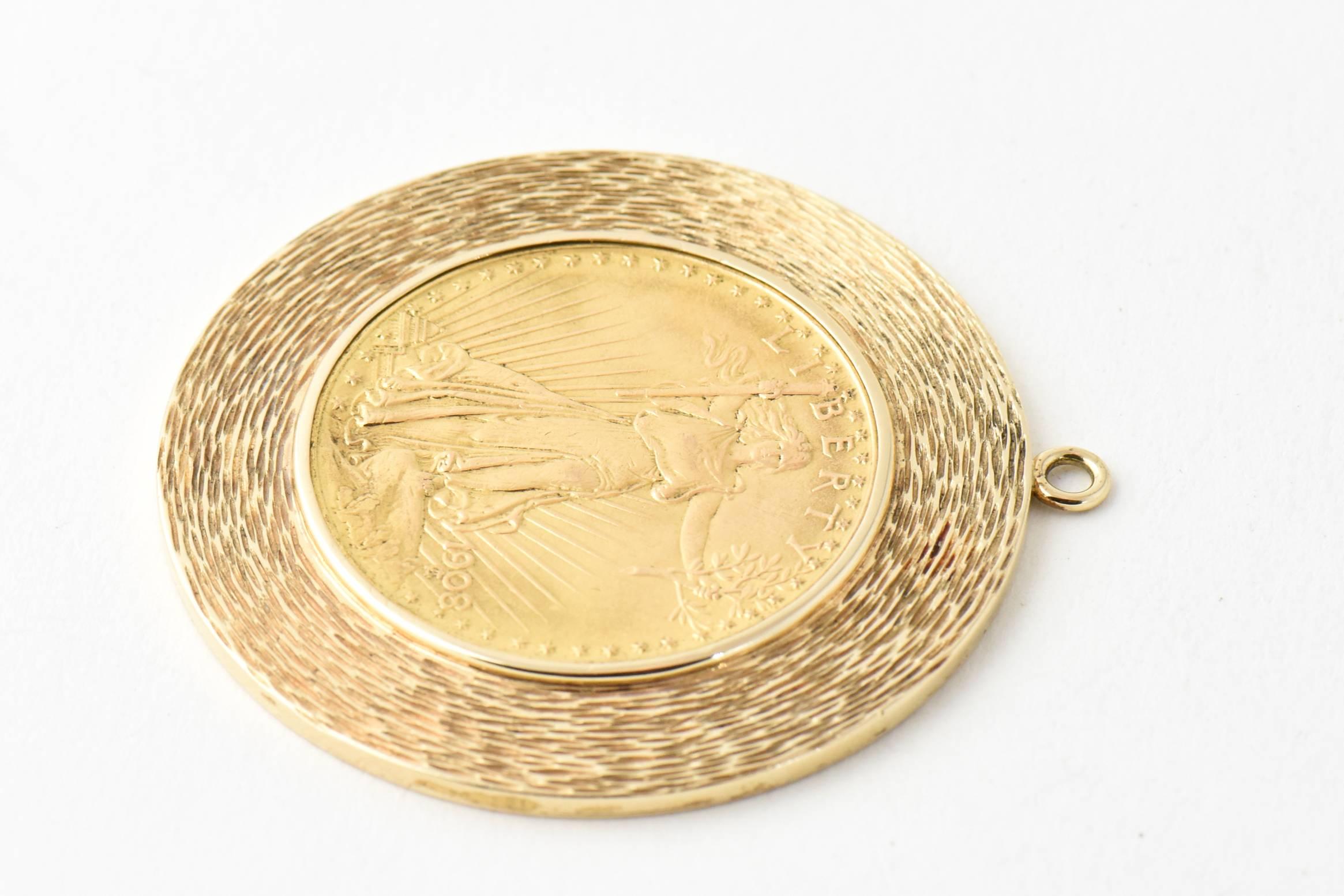 1908 Liberty $20 Gold Coin with 1960s Bark Gold Frame at 1stDibs | 1908 ...