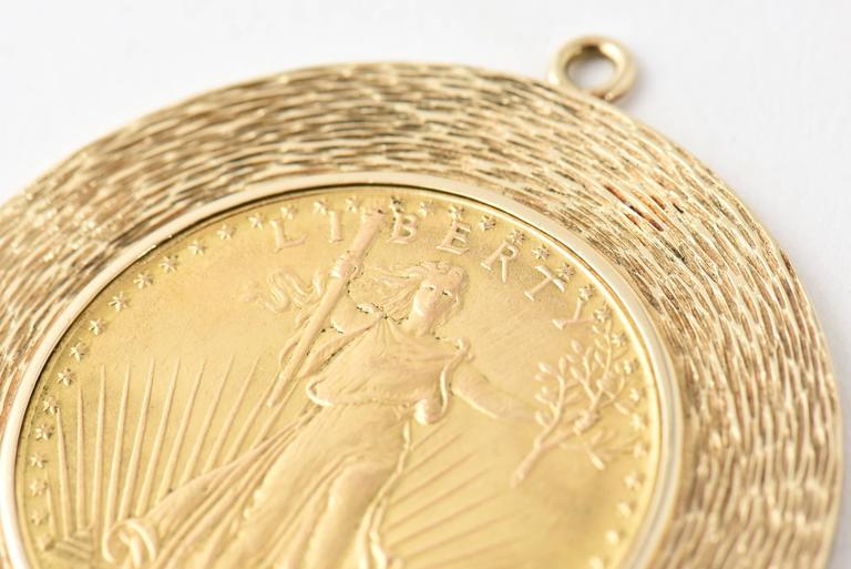 1908 Liberty $20 Gold Coin with 1960s Bark Gold Frame at 1stDibs