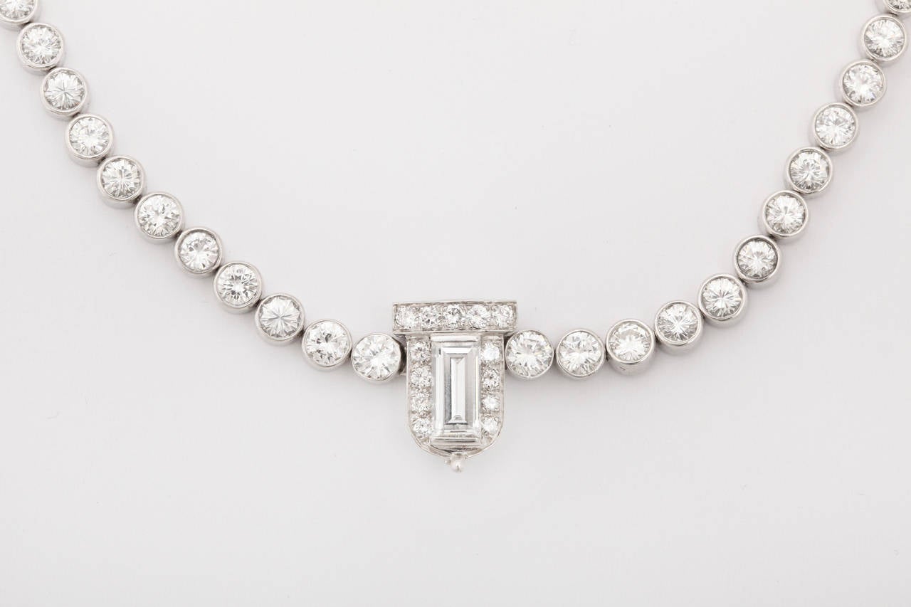 Diamond Platinum Riviere Necklace with Baguette Cut Diamond Clasp at ...