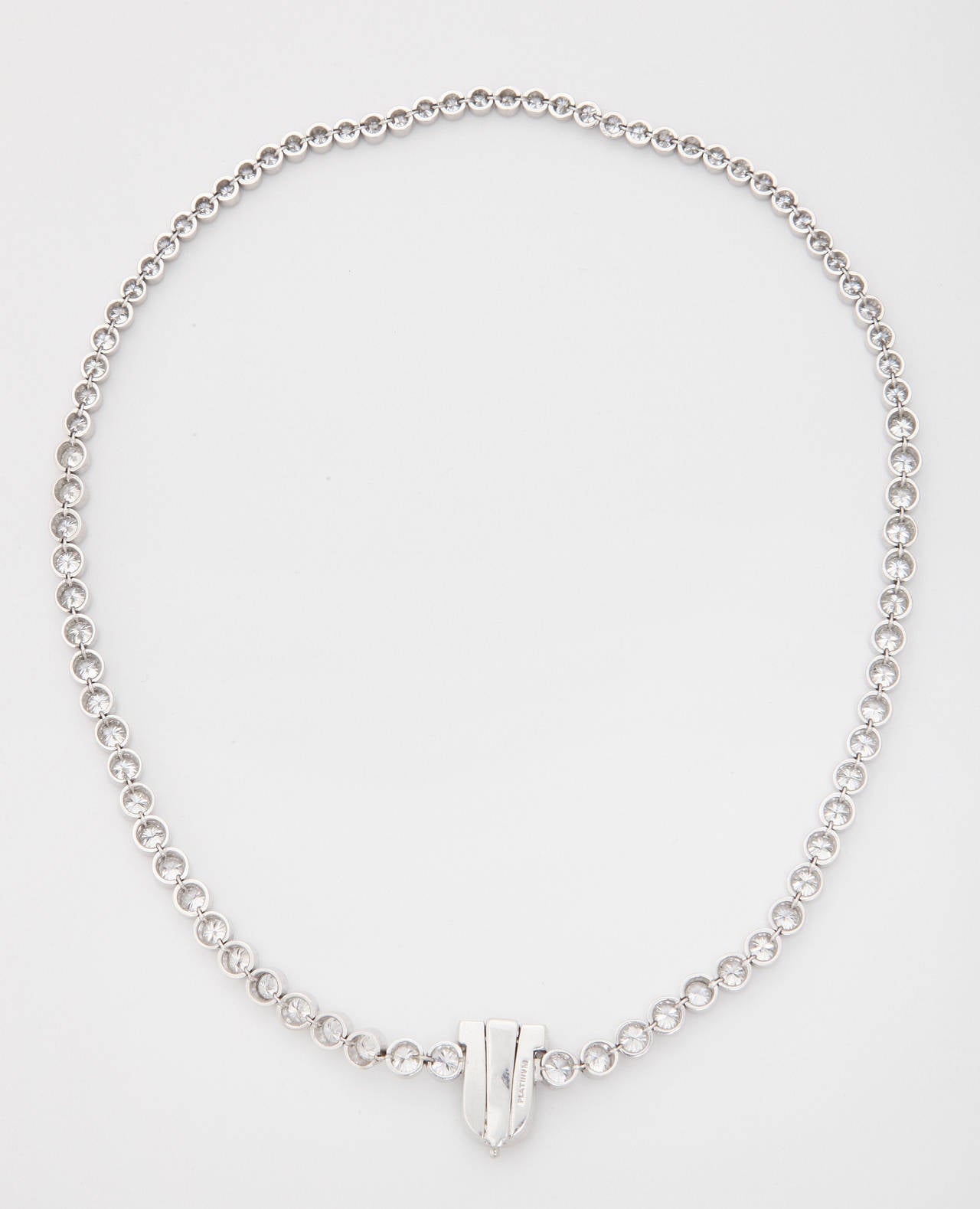 Diamond Platinum Riviere Necklace with Baguette Cut Diamond Clasp at ...