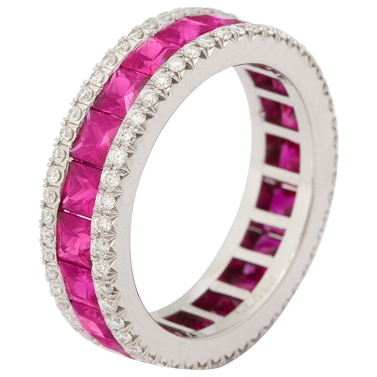 Ruby Diamond Platinum Eternity Band Ring at 1stDibs