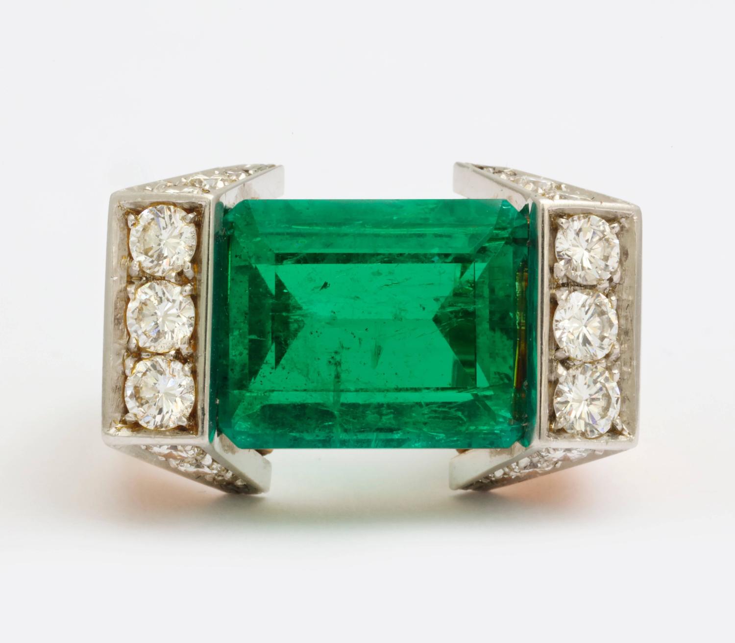 Rectangular Cut Emerald Diamond Gold Platinum Geometric Ring For Sale ...
