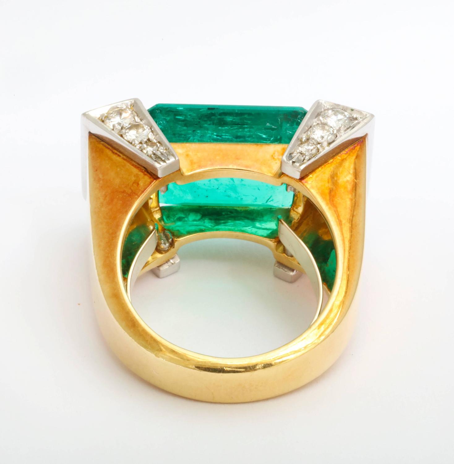 Rectangular Cut Emerald Diamond Gold Platinum Geometric Ring For Sale ...
