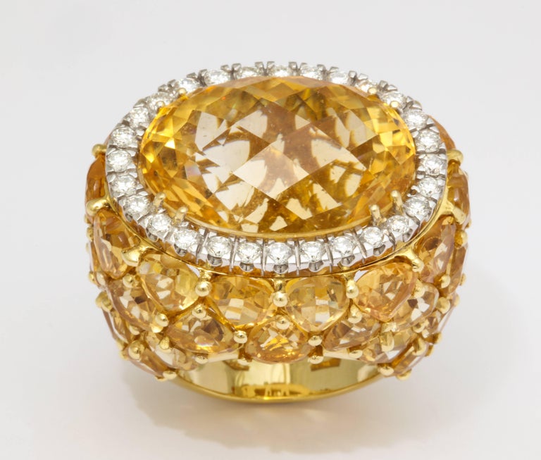 Italian Citrine Diamond Gold Cocktail Ring at 1stDibs