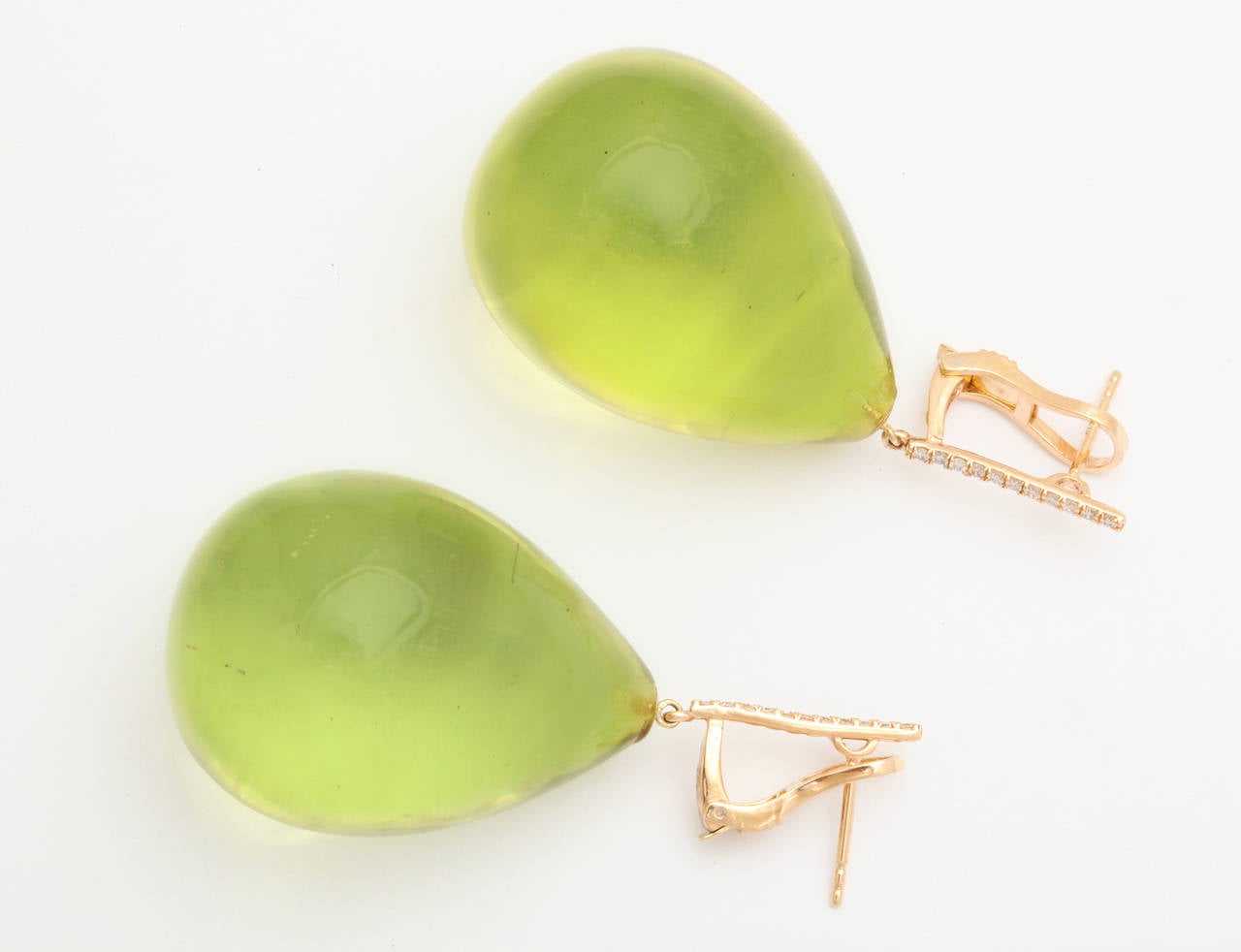 Gold and Green Amber Drop Earclips at 1stDibs