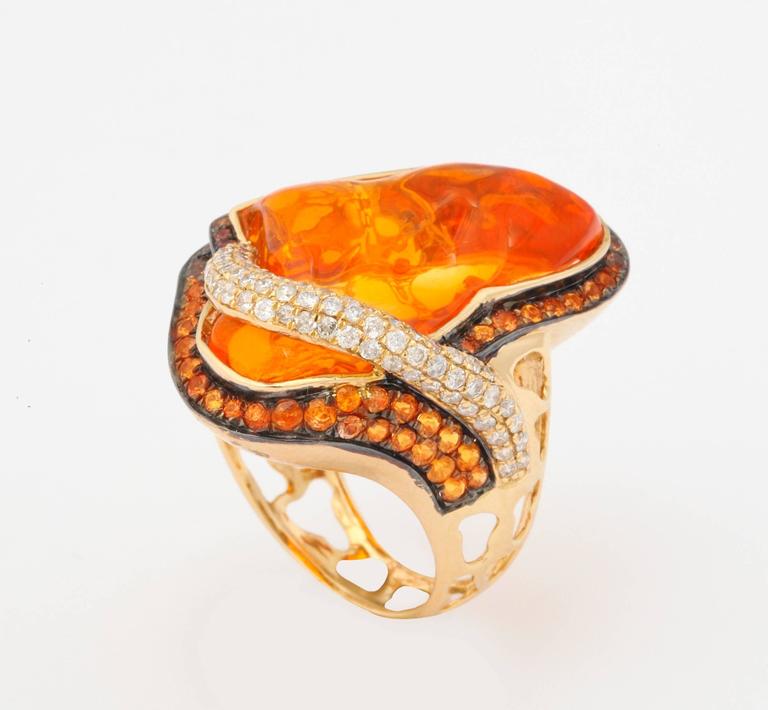 Mexican Opal Orange Sapphire Diamond Gold Ring at 1stDibs | mexican ...