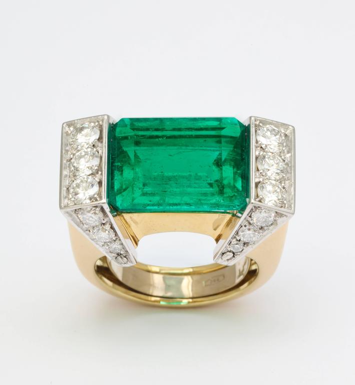 Rectangular Cut Emerald Diamond Gold Platinum Geometric Ring at 1stDibs