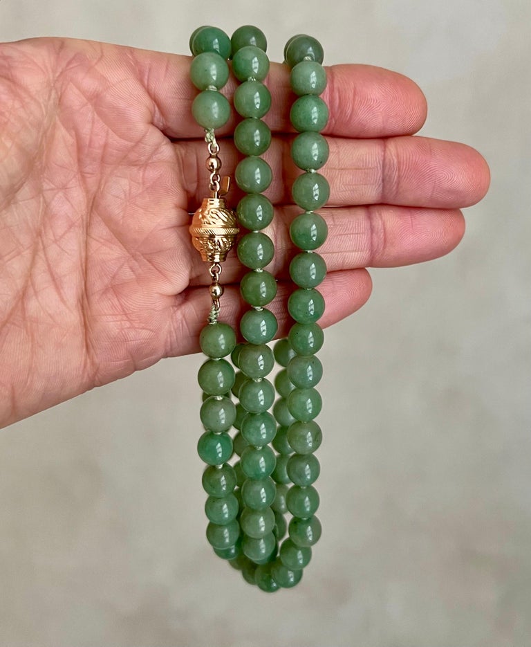 Vintage 14k Gold Jadeite Jade Long Single-Strand Beaded Necklace For ...