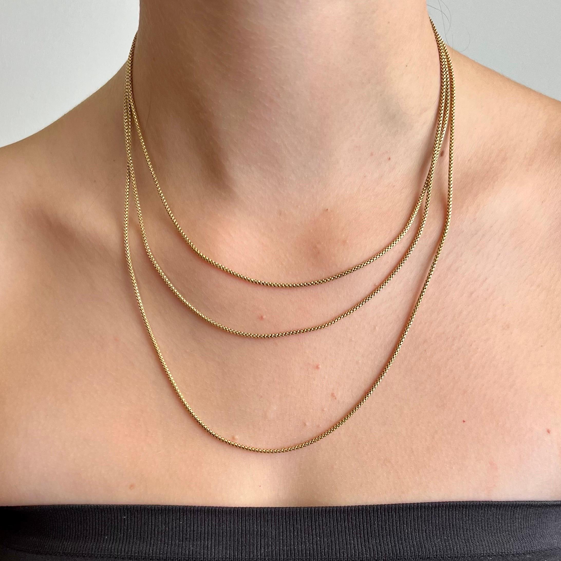 14 Karat Gold Sautoir Venetian Box Chain Necklace For Sale at 1stDibs