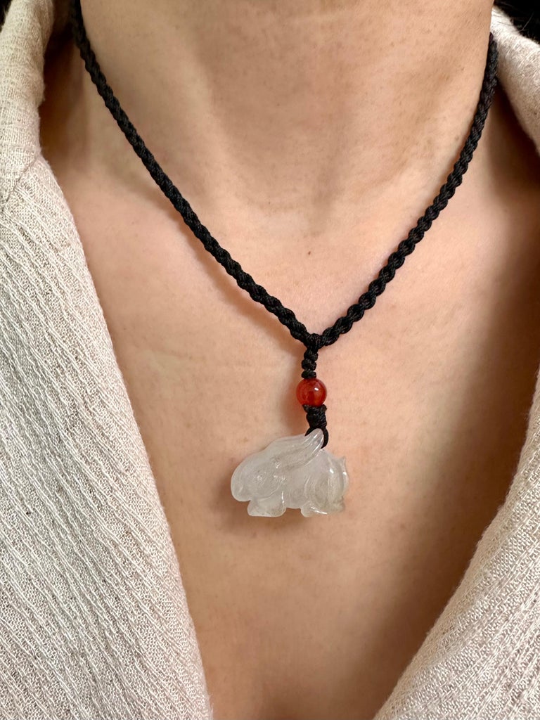 Certified 28.81 Carat Icy Jade Rabbit Pendant Necklace, Year of the ...