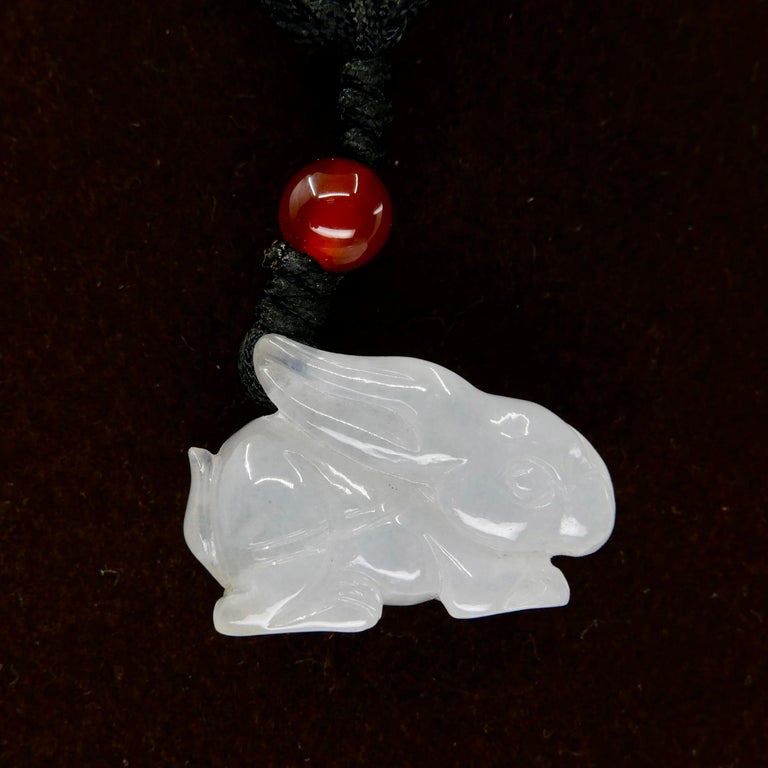 Certified 28.81 Carat Icy Jade Rabbit Pendant Necklace, Year of the ...