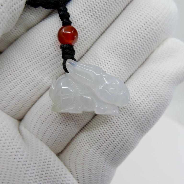 Certified 28.81 Carat Icy Jade Rabbit Pendant Necklace, Year of the ...