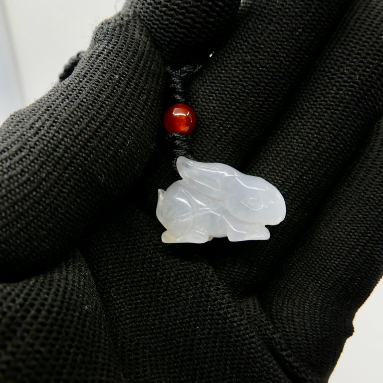 Certified 28.81 Carat Icy Jade Rabbit Pendant Necklace, Year of the ...