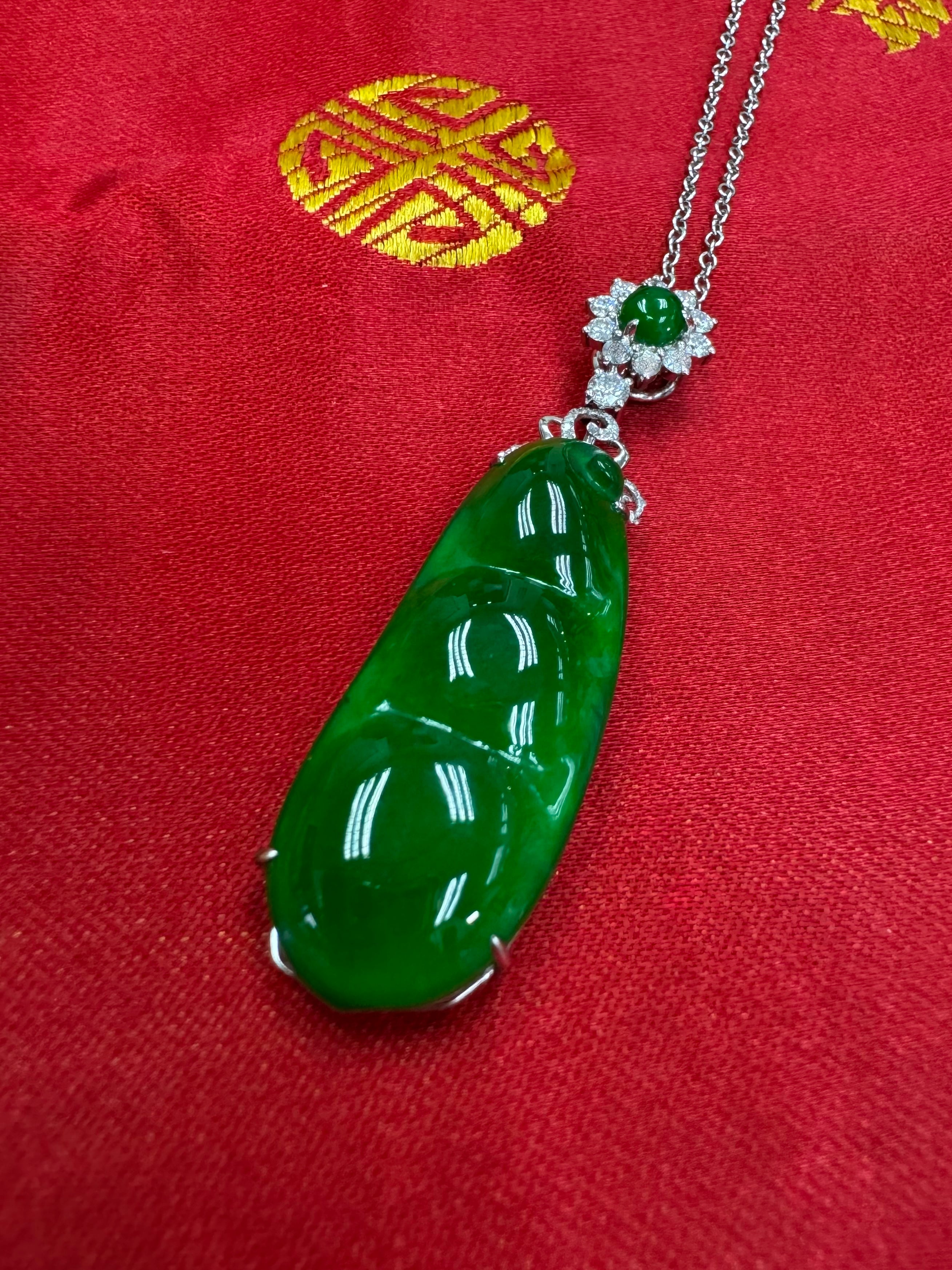 Certified Natural Red Jade, Diamonds, Imperial Green Jade Pendant Drop ...