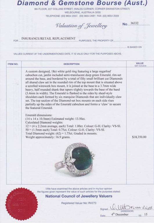 Sugarloaf Cabochon Cut Emerald Diamond Cocktail Ring For Sale at ...