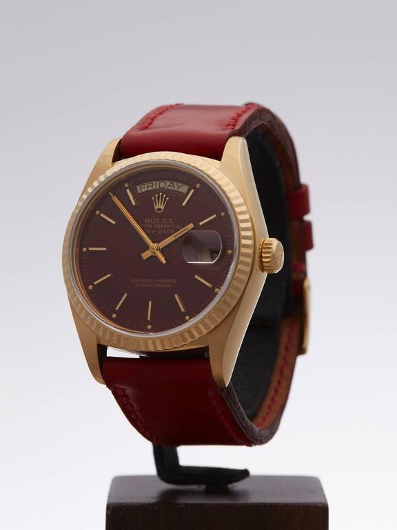 Rolex Day-Date ox blood stella gents 18038 watch at 1stDibs | rolex day ...