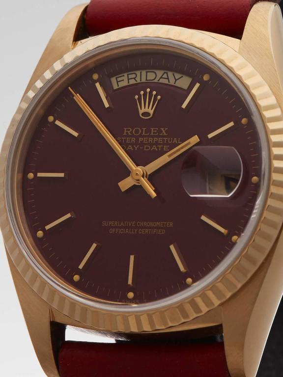 Rolex Day-Date ox blood stella gents 18038 watch at 1stDibs | rolex day ...