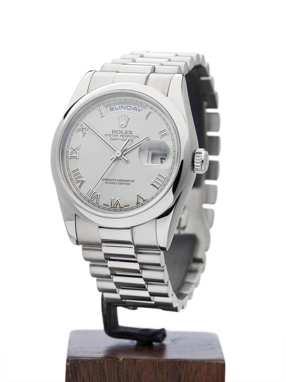 Rolex White Gold Day-Date Silver Baton Dial President Automatic ...
