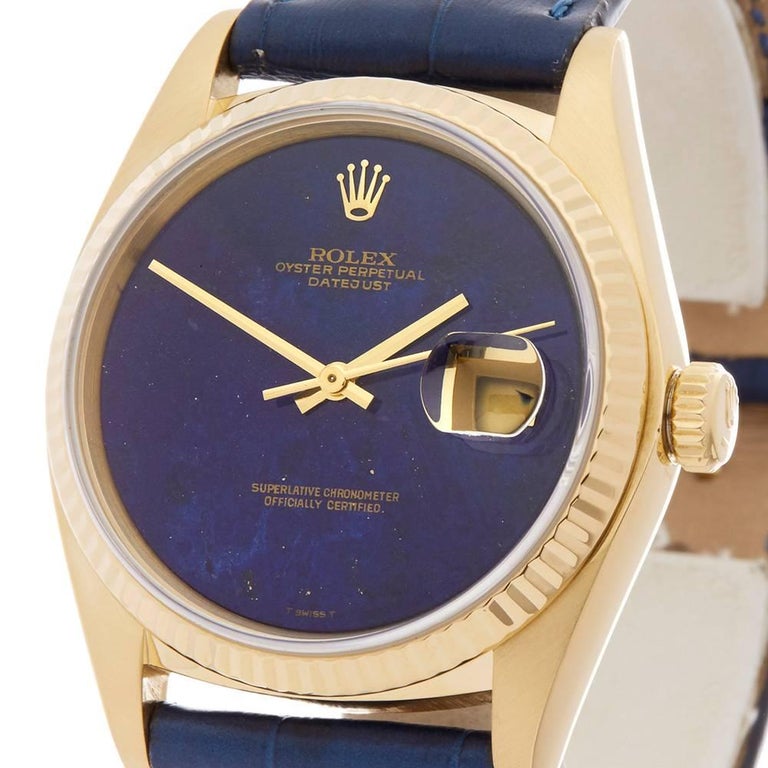 Rolex Datejust Lapis Lazuli 18 Karat Yellow Gold Gents 16018 at 1stDibs ...