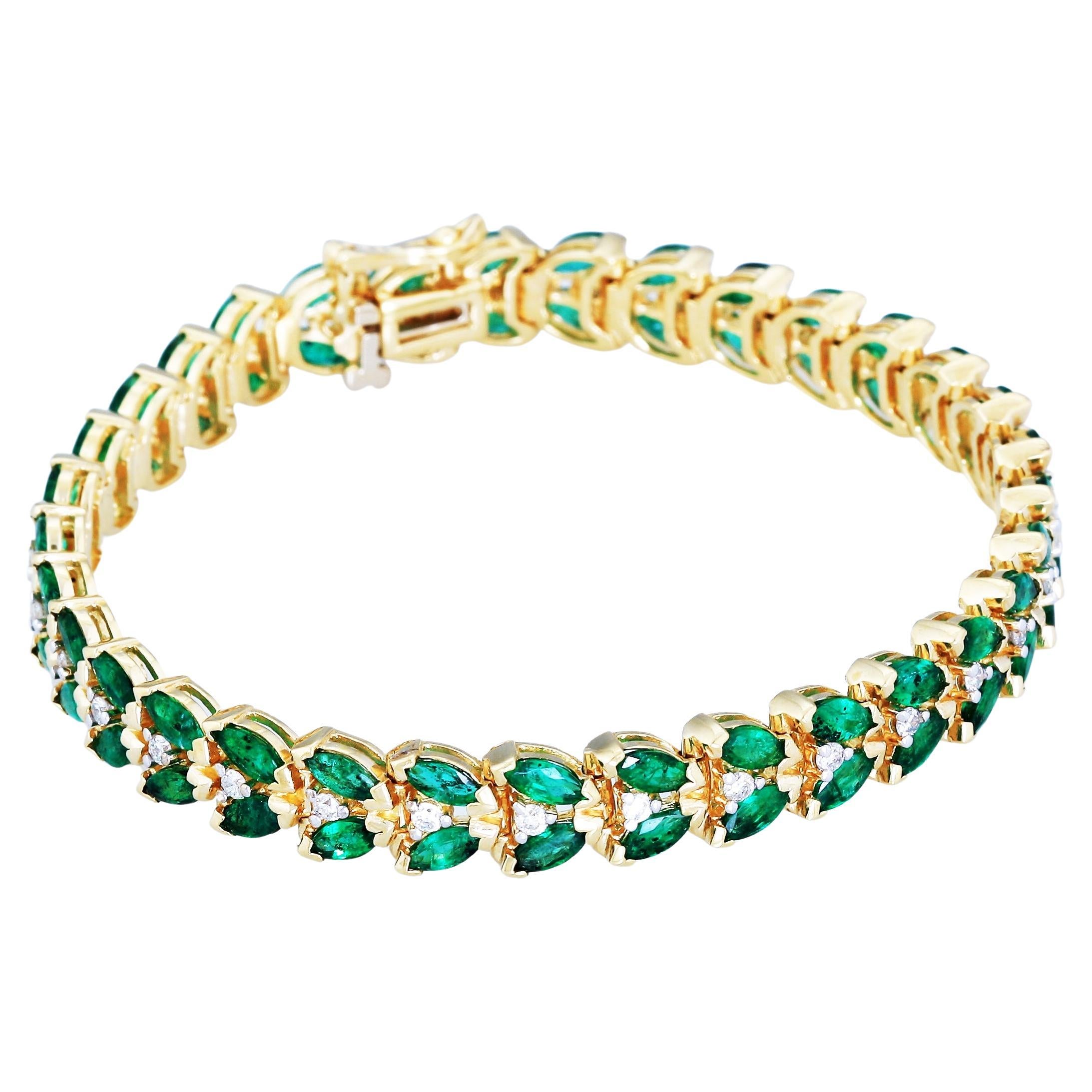 Beauvince Vine Bracelet '5.05 Carat Diamonds and Emeralds' in Yellow Gold at 1stDibs
