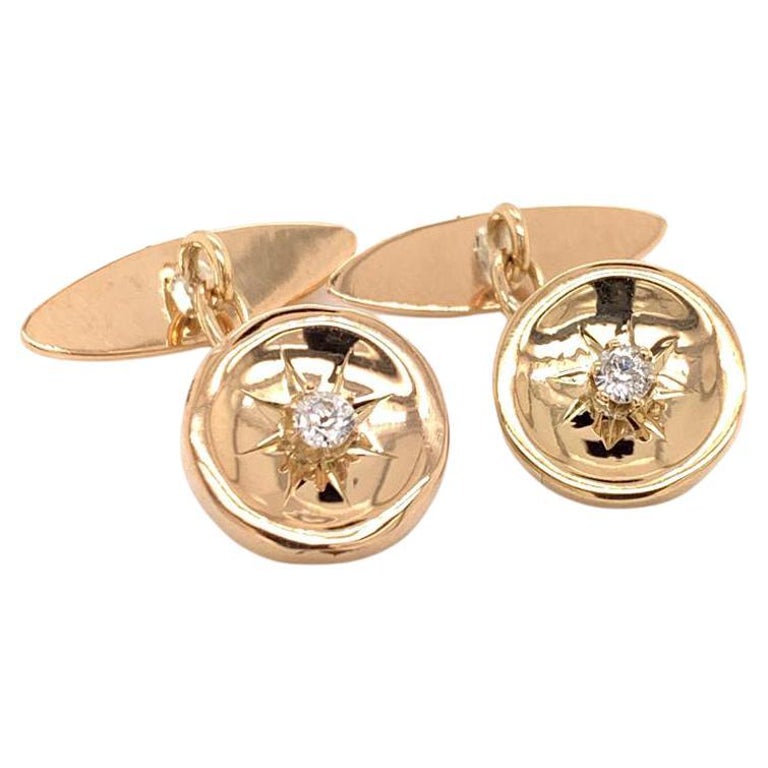 Diamond 14k Yellow Gold Cufflinks Certified For Sale at 1stDibs