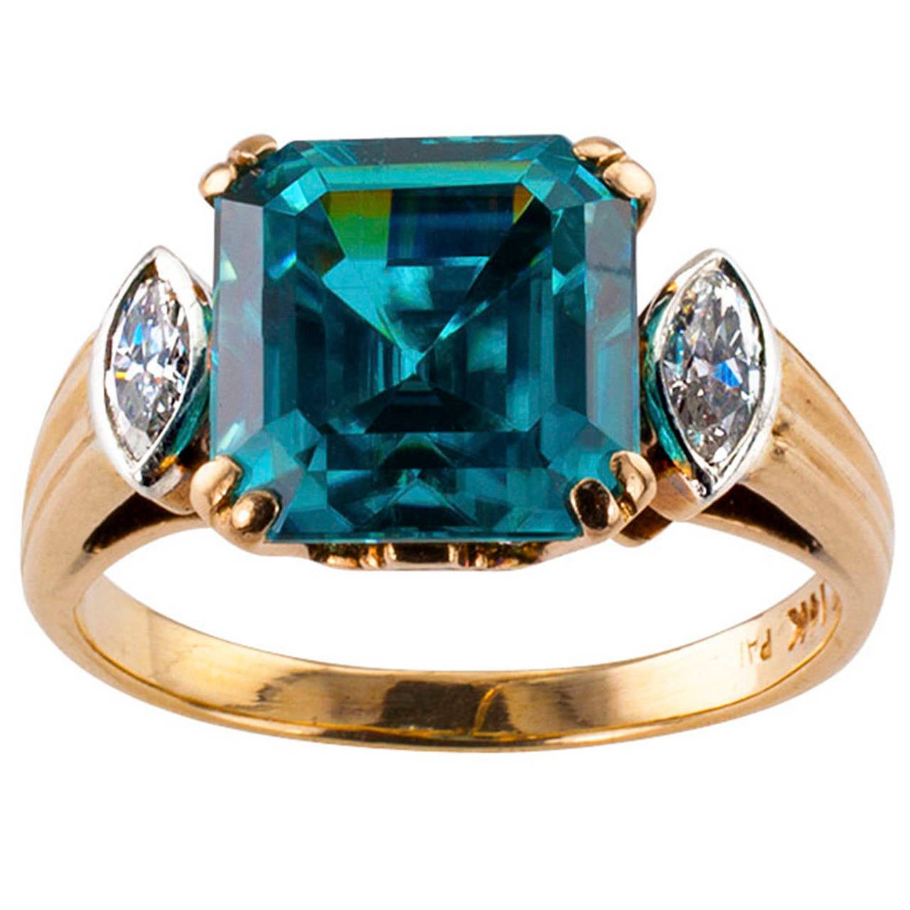Blue Zircon Diamond Gold Ring at 1stDibs