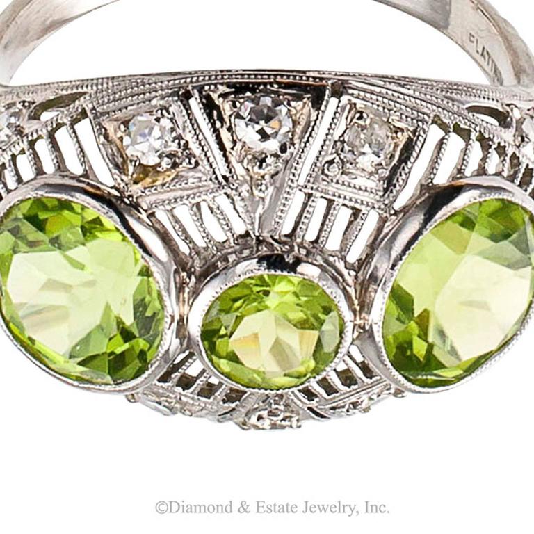 Art Deco Peridot Diamond Platinum Ring at 1stDibs