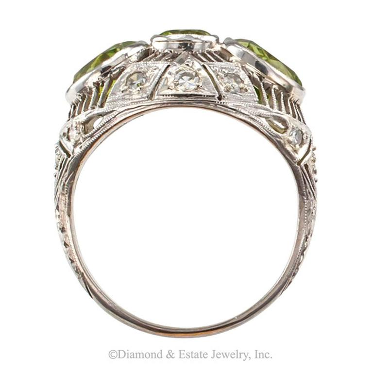 Art Deco Peridot Diamond Platinum Ring at 1stDibs