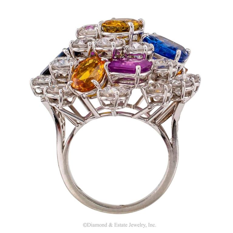 Ruser 1950s Diamond Sapphire Platinum Cocktail Ring at 1stDibs ...
