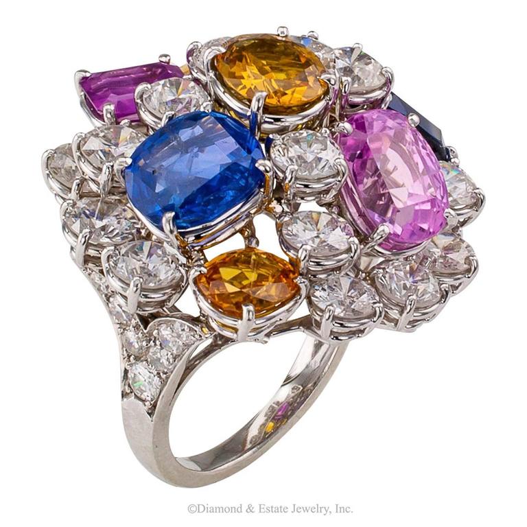 Ruser 1950s Diamond Sapphire Platinum Cocktail Ring at 1stDibs ...