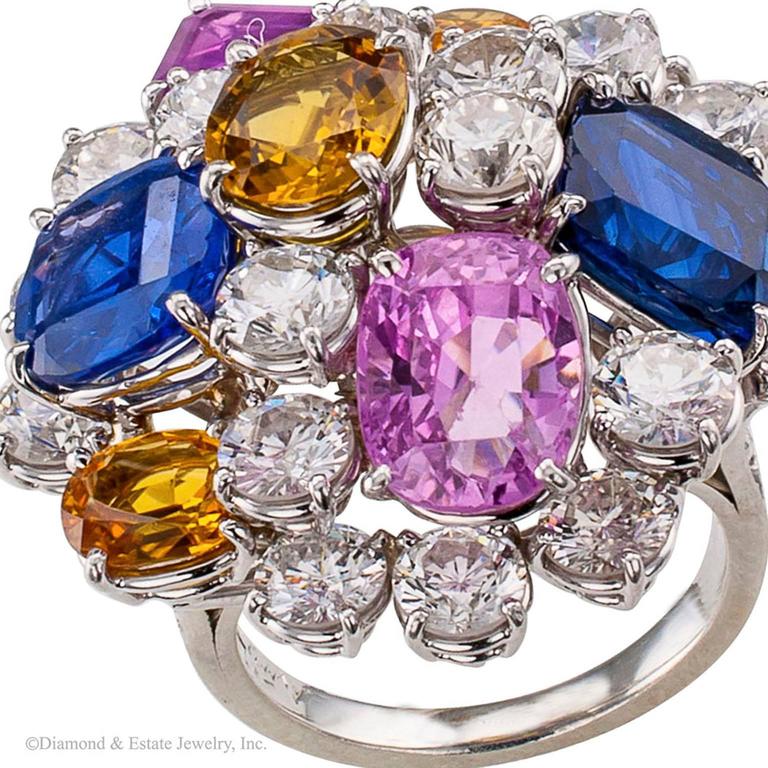 Ruser 1950s Diamond Sapphire Platinum Cocktail Ring at 1stDibs ...