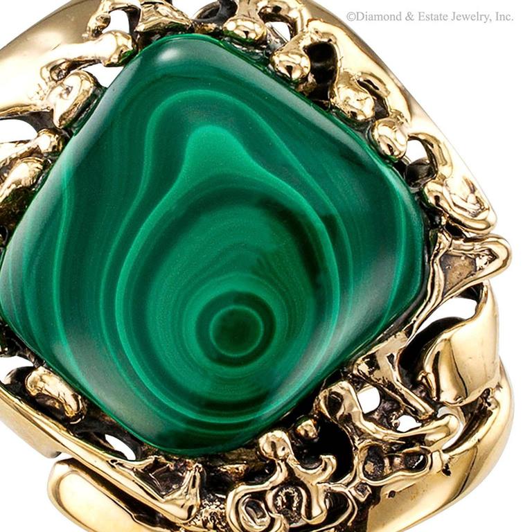 1960s Modernist Abstract Malachite Bullseye Gold Ring at 1stDibs