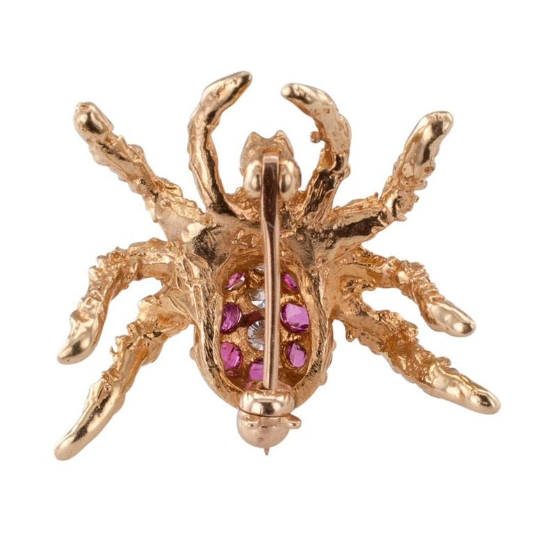 Spider Brooch 1970s Ruby Diamond Gold at 1stDibs