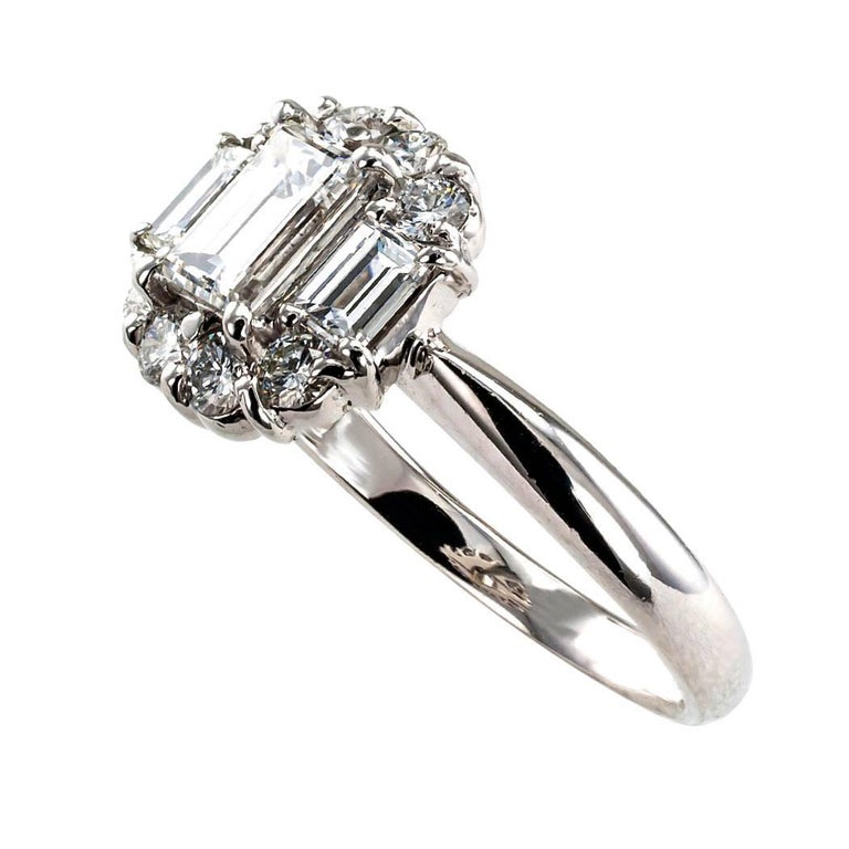 Three-Stone Rectangular Diamond Platinum Engagement Ring at 1stDibs ...
