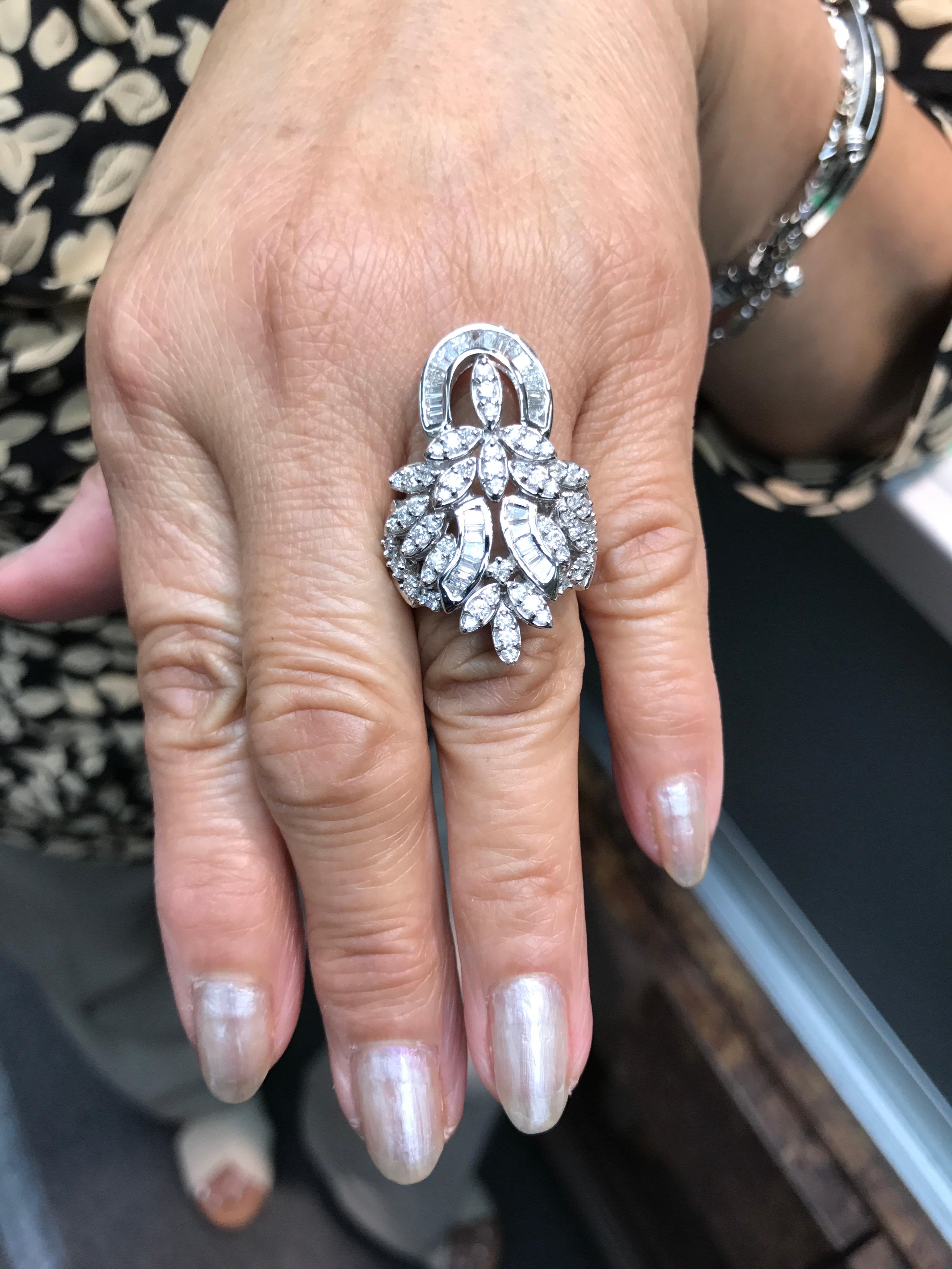 Large Diamond White Gold Cocktail Ring at 1stDibs