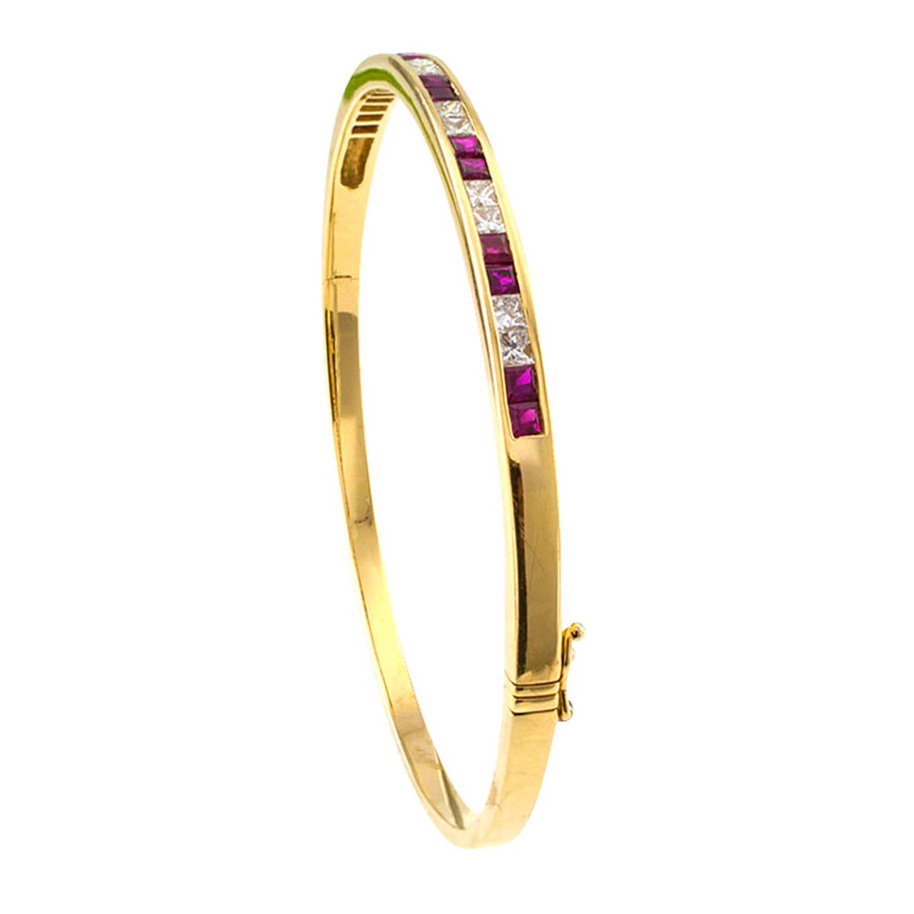 Ruby Diamond Gold Bangle Bracelet at 1stDibs