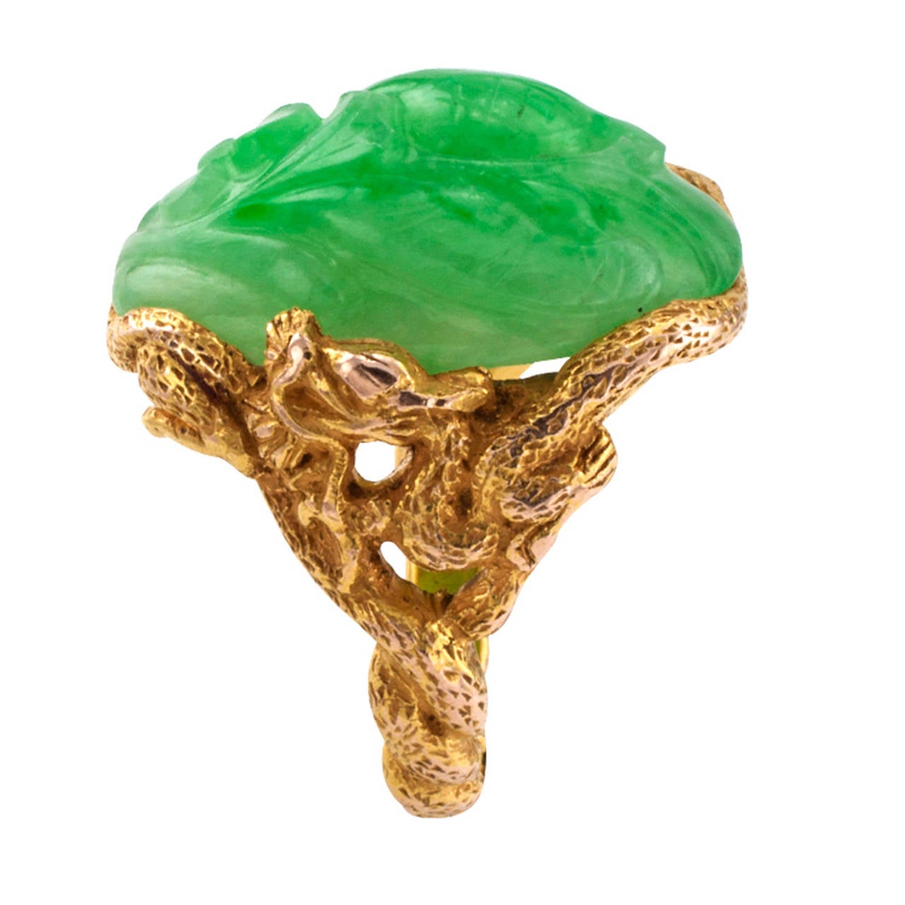 Art Nouveau Carved Green Jade Dragon Ring at 1stDibs | jade dragon art