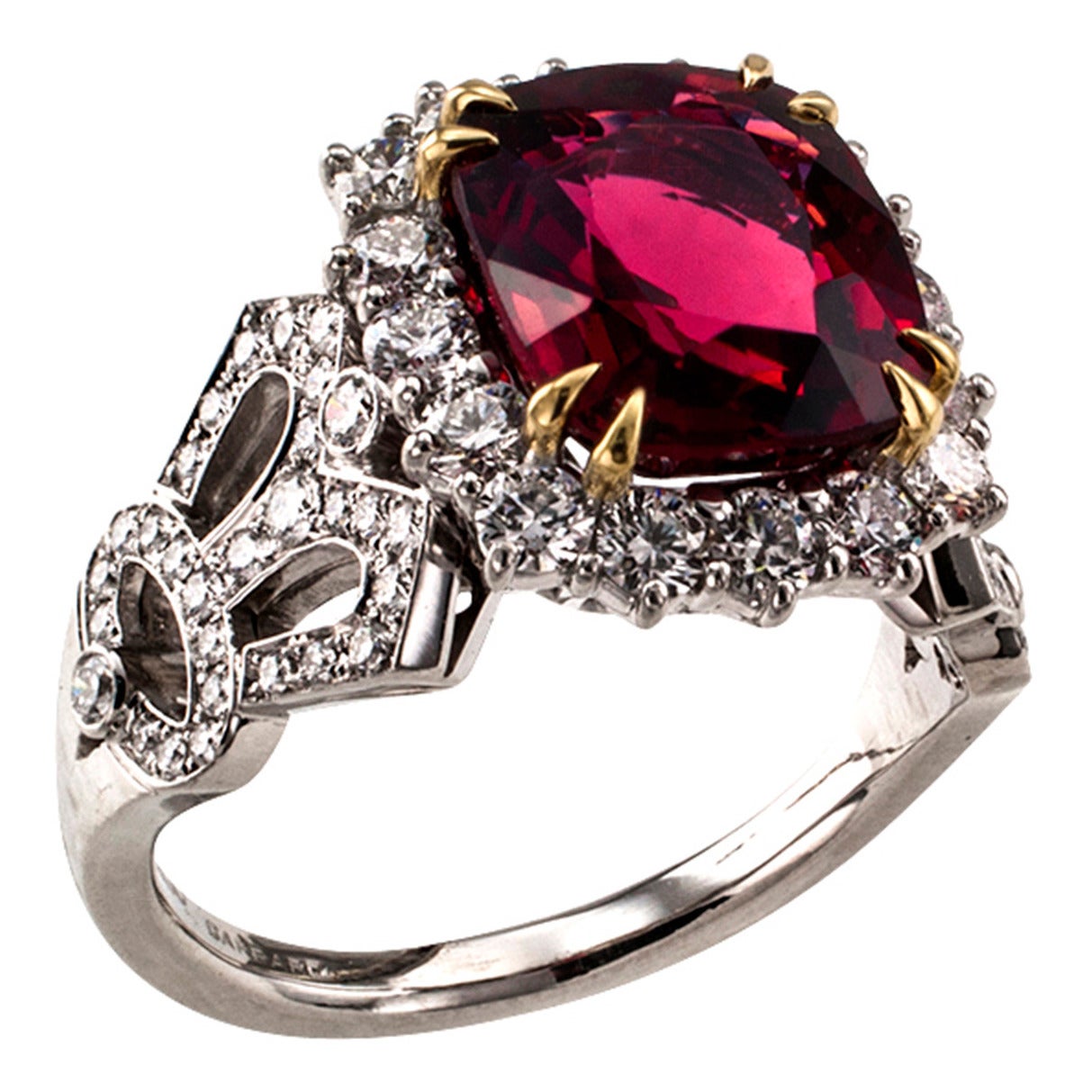 Garrard Red Spinel Diamond Platinum Solitaire Ring at 1stDibs