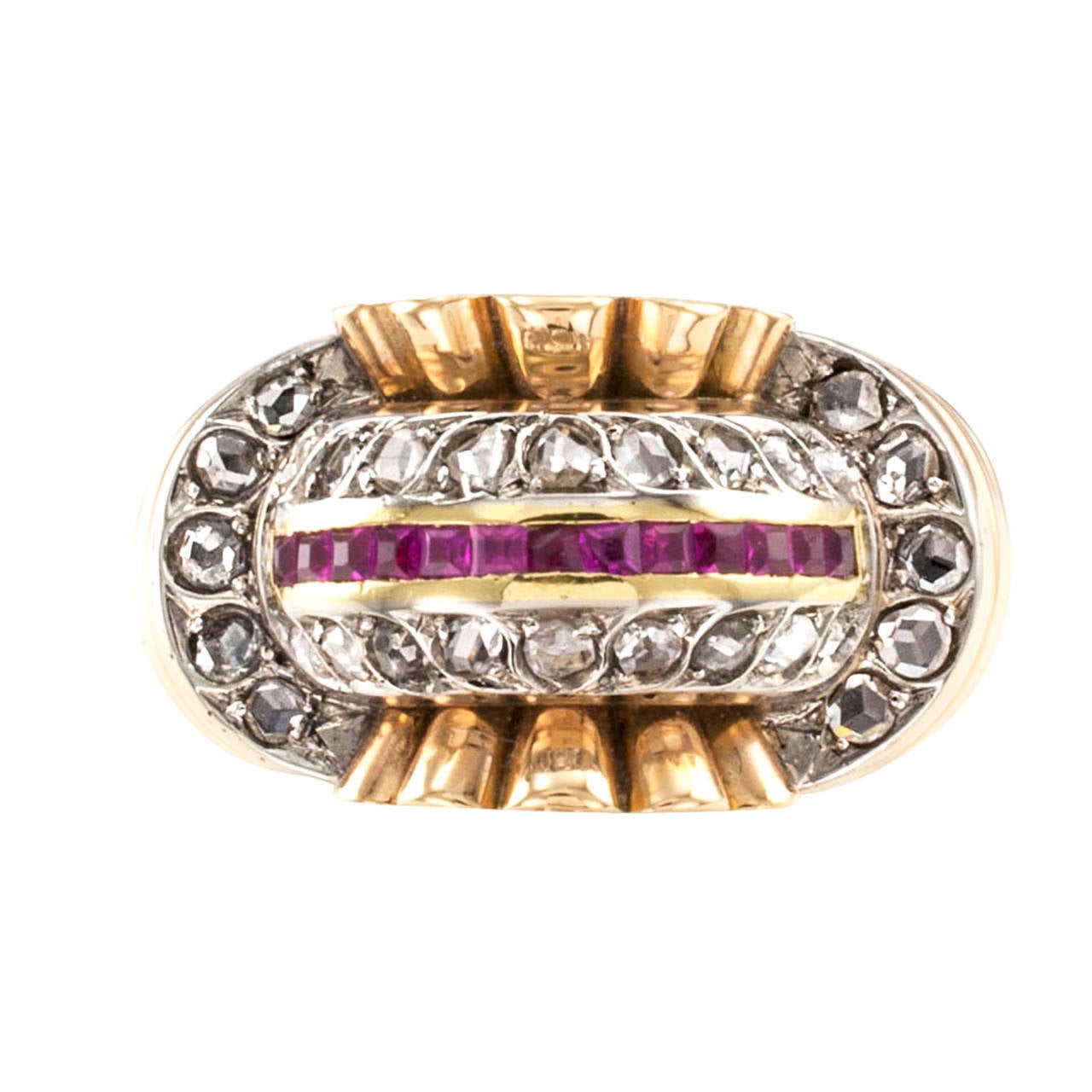 Portuguese Ruby Diamond Gold Retro Ring Circa 1940 For Sale at 1stDibs