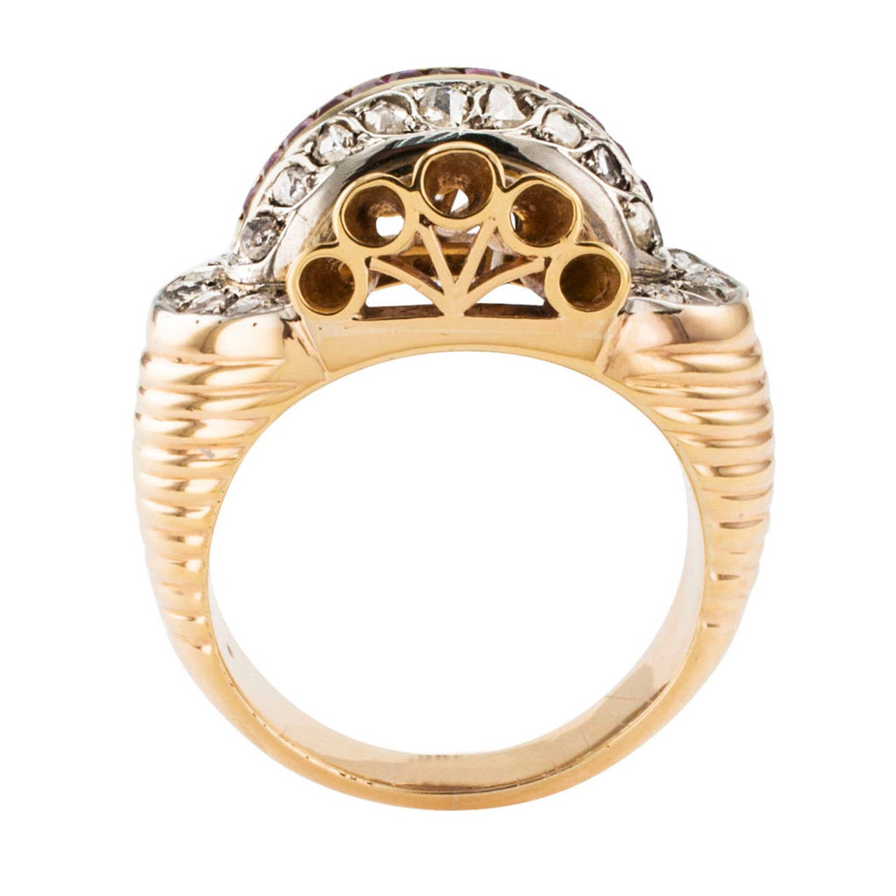 Portuguese Ruby Diamond Gold Retro Ring Circa 1940 For Sale at 1stDibs