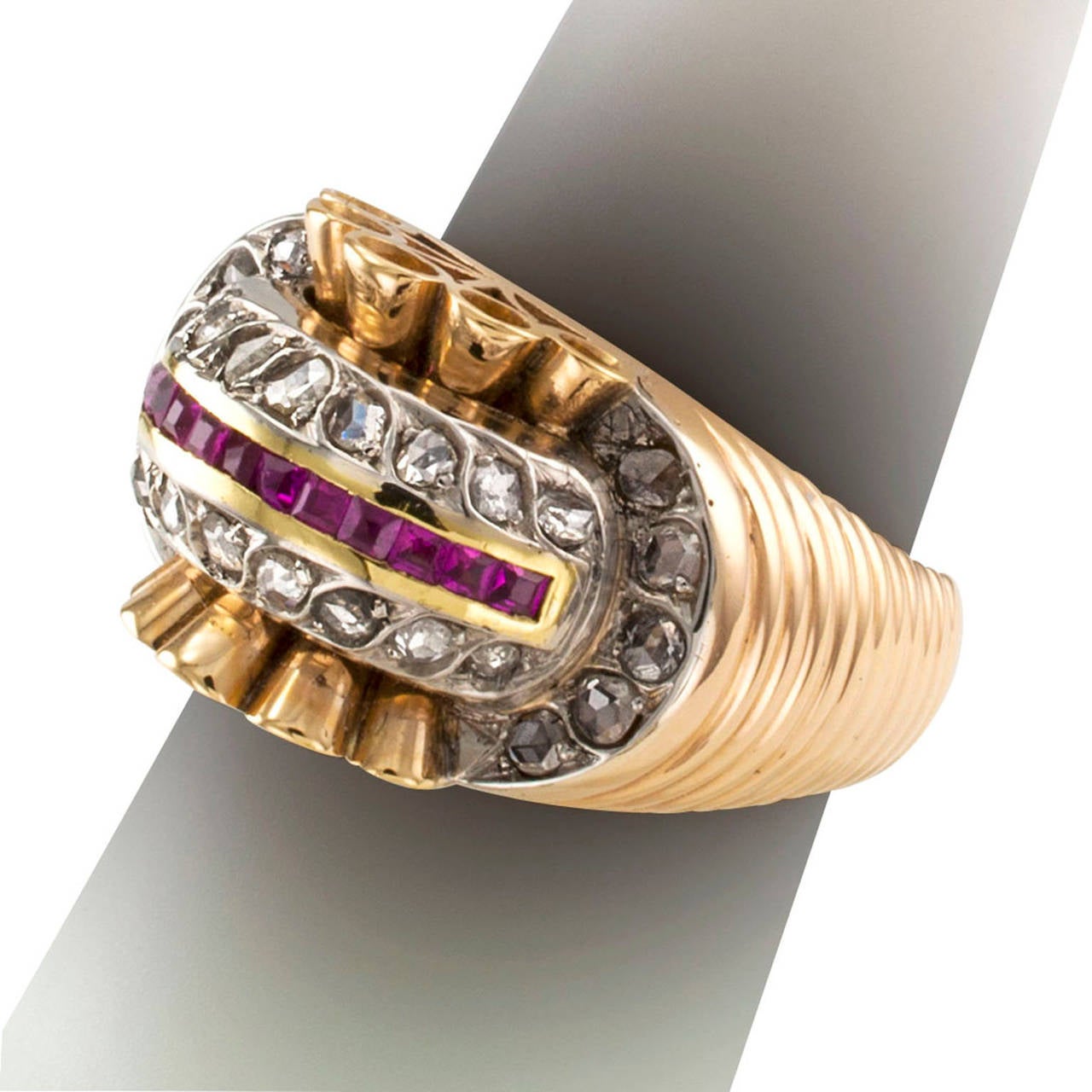 Portuguese Ruby Diamond Gold Retro Ring Circa 1940 For Sale at 1stDibs