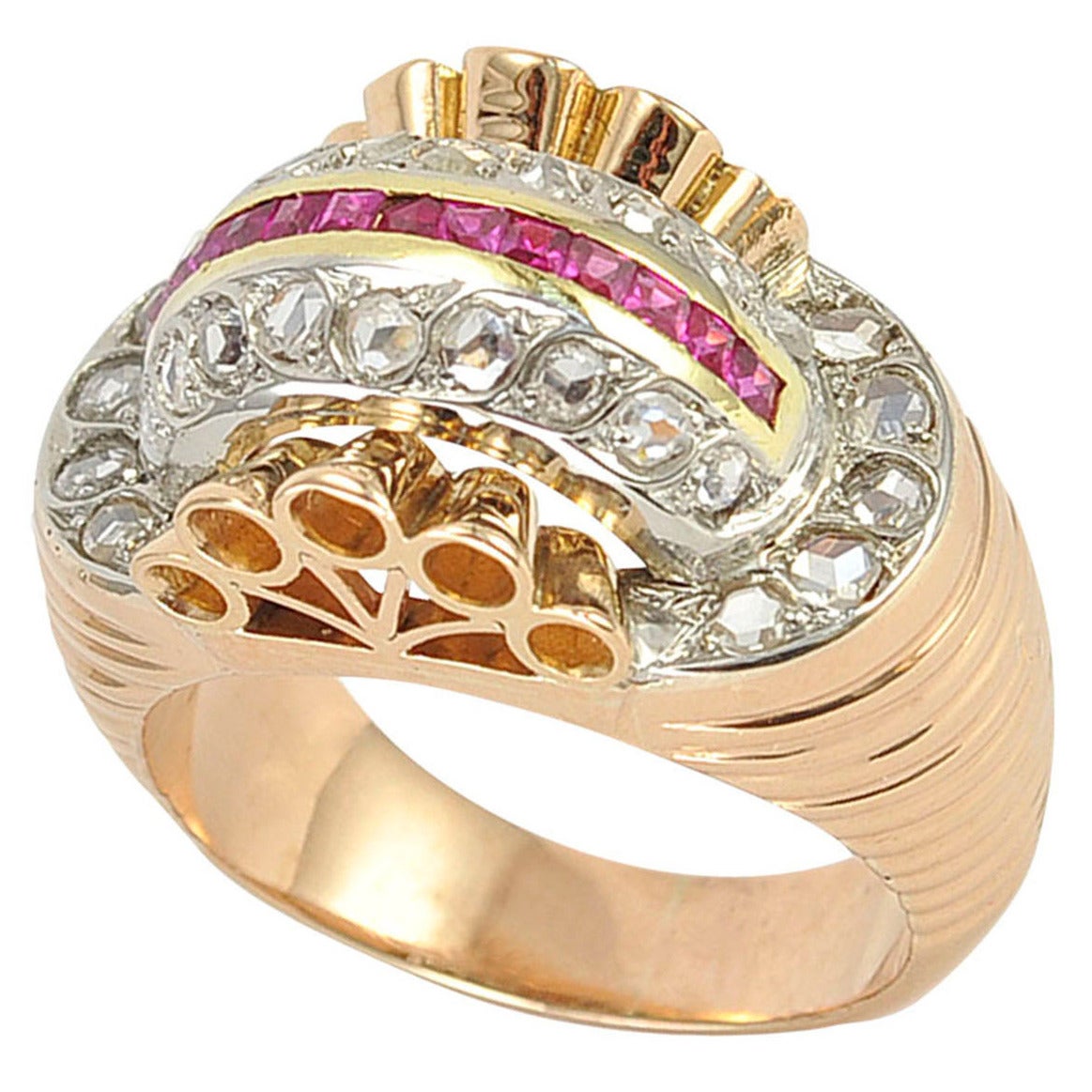 Portuguese Ruby Diamond Gold Retro Ring Circa 1940 For Sale at 1stDibs